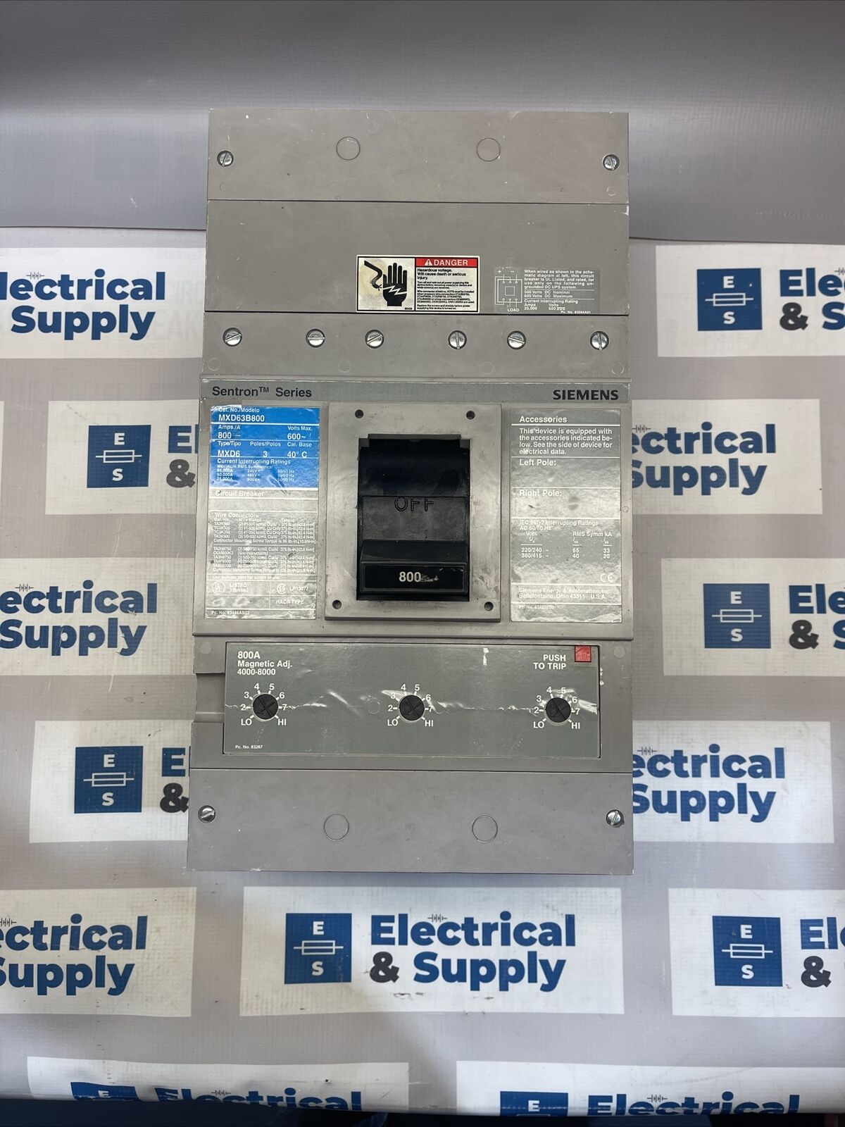 MXD63B800 SIEMENS, 800 A, 3 POLES, 600 V, JXD2-A, 65kA@240 V, TYPE MXD ...