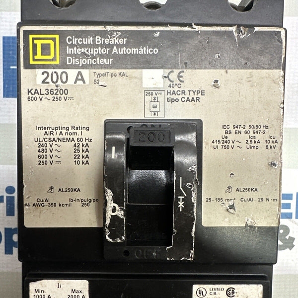 SQUARE D KAL36200 200AMP 600V 3 P - Electrical and Supply