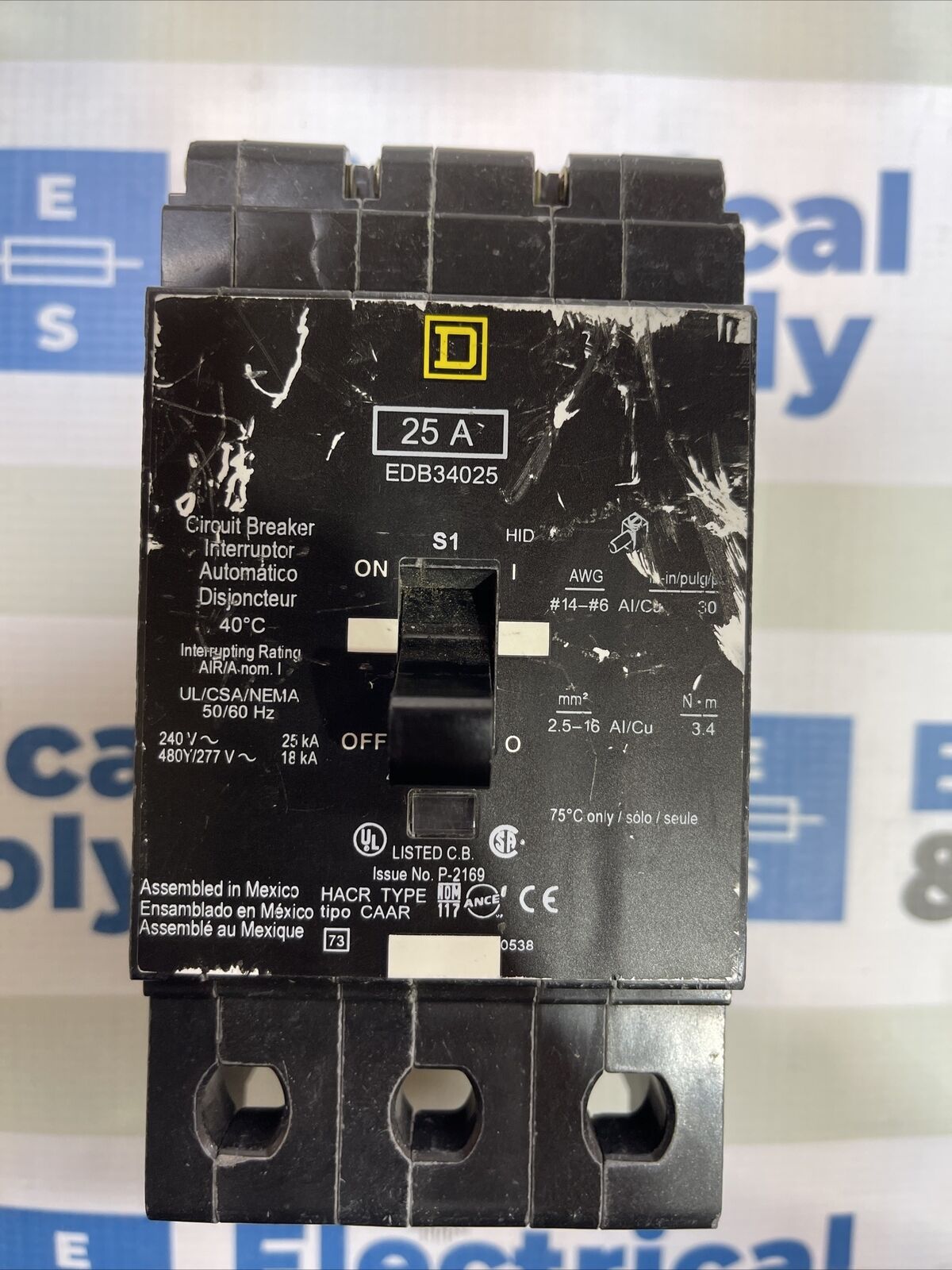 EDB34025 | Square D | 25 Amp | 480 Volt | 3 Pole | 3PH | Bolt-On Circu - Electrical and Supply