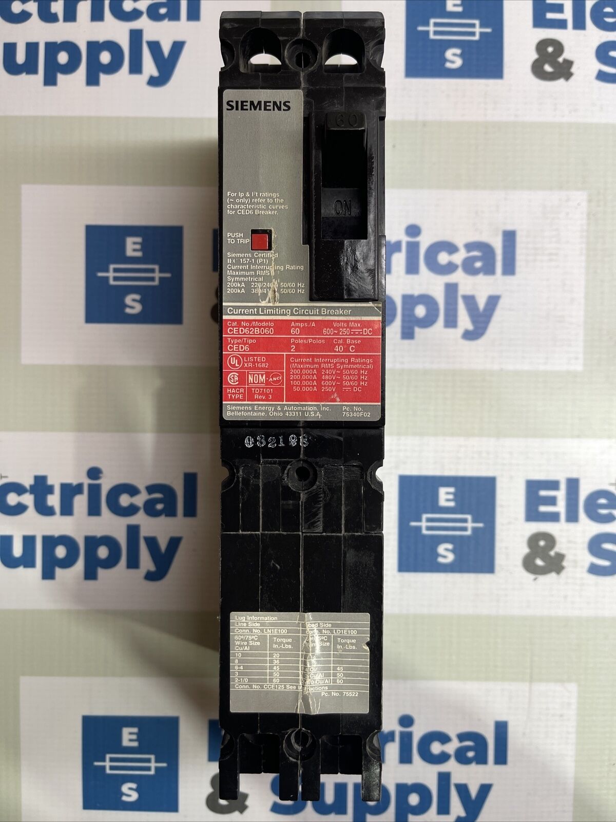 Siemens CED62B060 2P 60A 600V Molded Case Circuit Breaker 200kA@480V ...