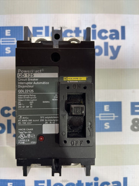 QDL22125 Square D 2 Pole 125AMP 240VAC 25KAIC Main Circuit Breaker QD ...