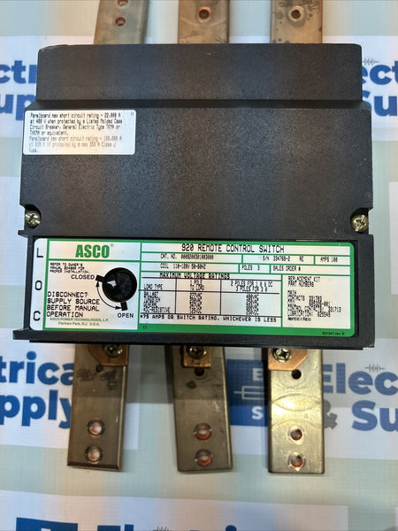 9200301003000 | ASCO | 60 Amp | 600 Volt | 110-120 Volt Coil | 3 Pole ...