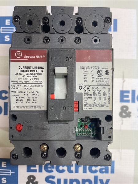 GE SELA36AT1060C Spectra RMS Current Limiting Circuit Breaker 3 Pole 6 ...
