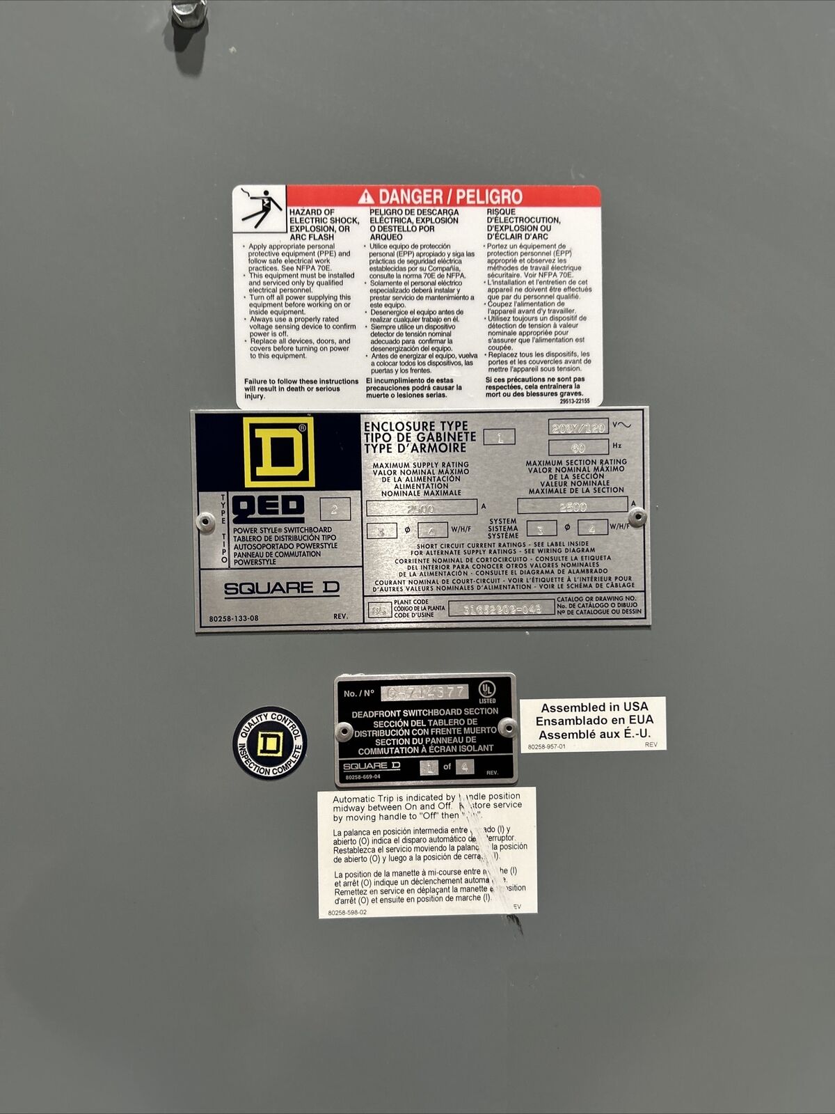 Square D | 2500 Amp | 208Y/120 Volt | 3PH 4W | QED Power Style Switchb ...