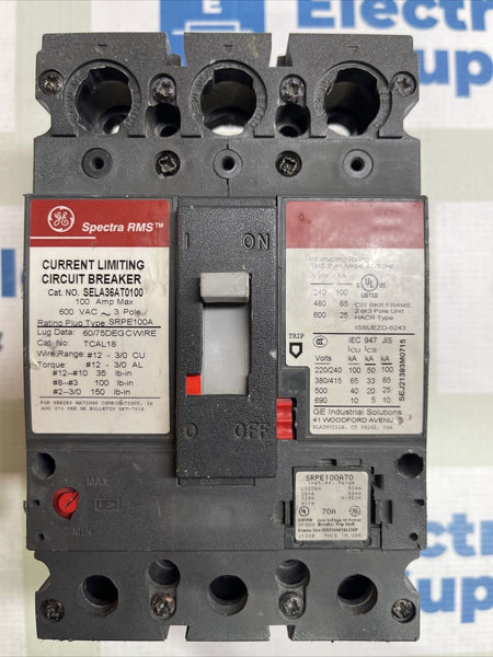 SELA36AT0100 100 Amp 65kA@480v 600v 3P Spectra RMS Circuit Breaker 70A ...