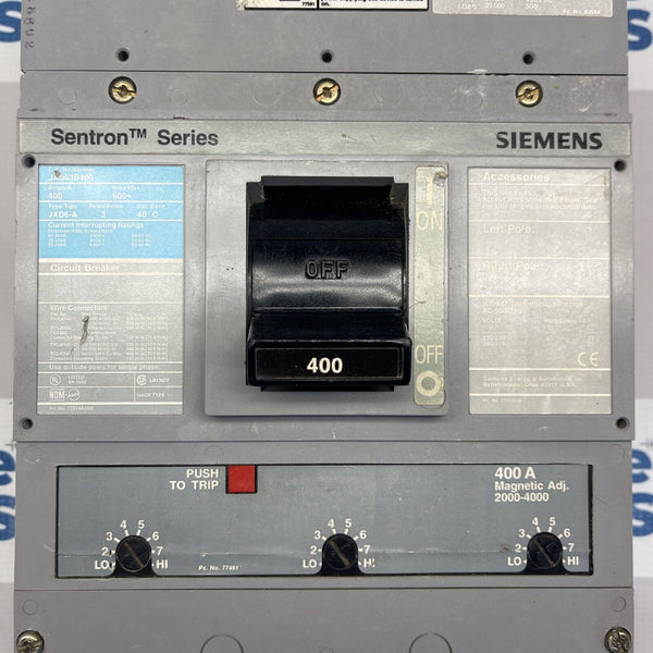 JXD63B400 Siemens Type JXD6-A Circuit Breaker 3 Pole 400 Amp 600V ...