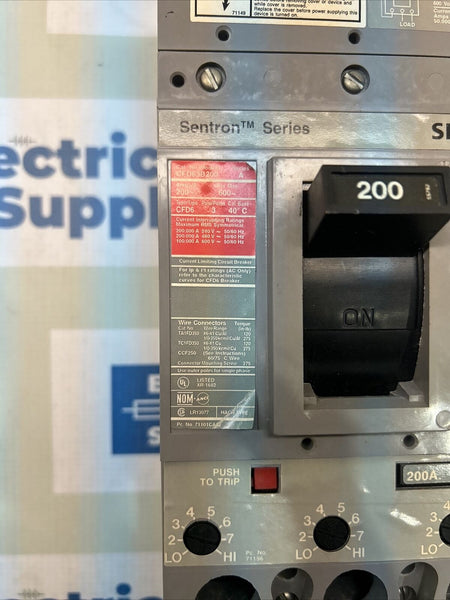 CFD63B200 | Siemens | 200 Amp | 600 Volt | 3 Pole | ITE Sentron Series ...