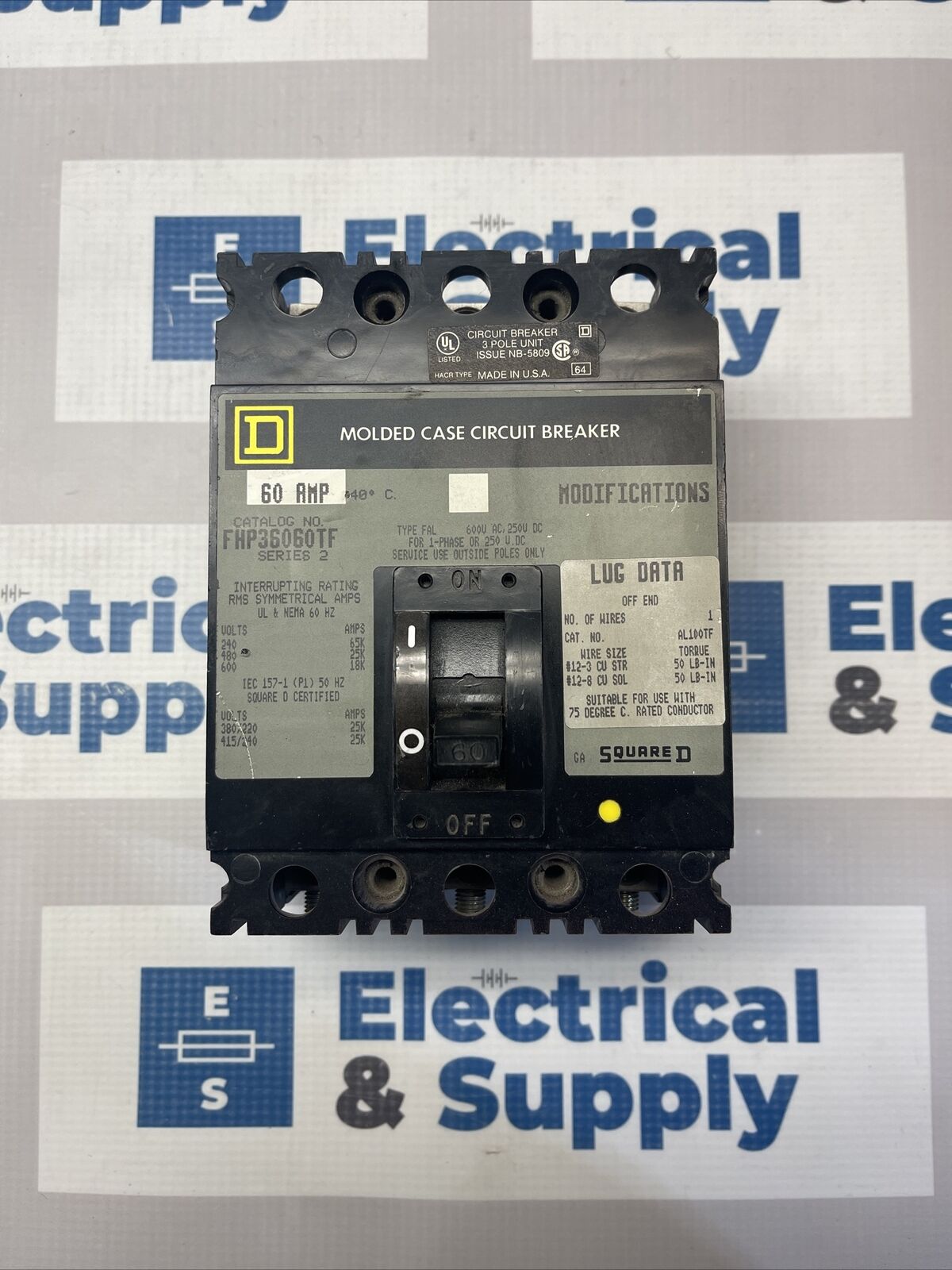 FHP36060TF | Square D | 60 Amp | 600 Volt | 3 Pole | Molded Case Pull ...