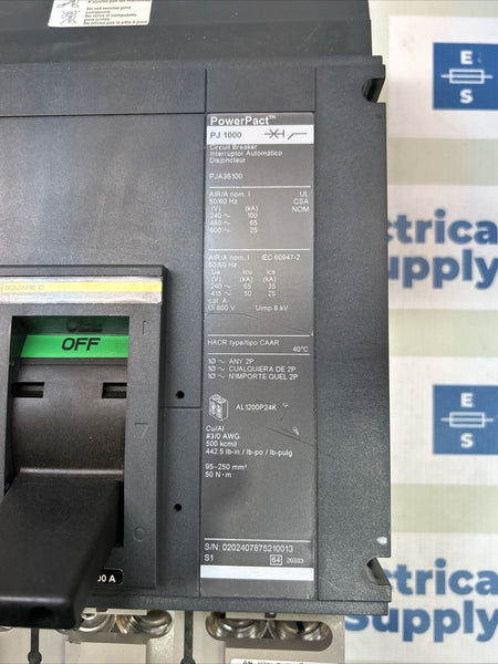 PJA36100 Square D PowerPact PJ 1100 Circuit Breaker - Electrical and Supply