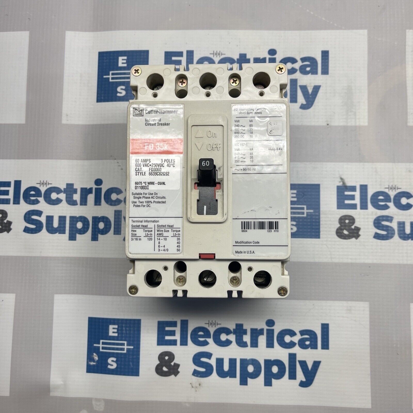 FD3060 | Cutler-Hammer | 60 Amp | 600 Volt | 3 Pole | FD35k Circuit Br ...