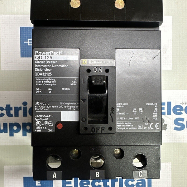QDA32125 SQUARE D 125AMP 3POLE 240V CIRCUIT BREAKER - Electrical and Supply