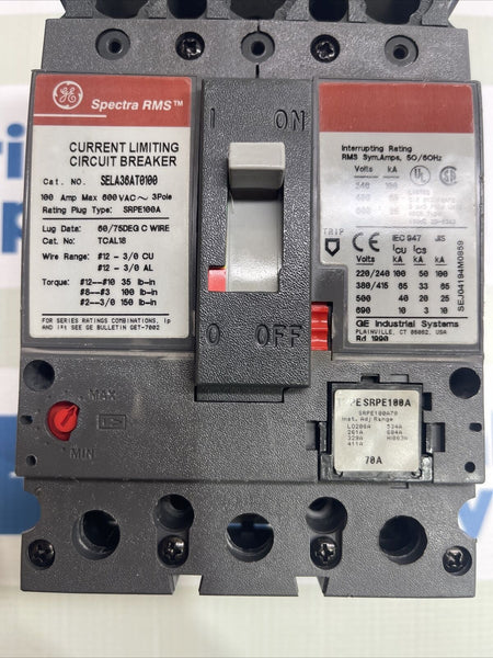 SELA36AT0100 GE 3 Pole 100A CIRCUIT BREAKER - 70A Trip - Electrical and ...