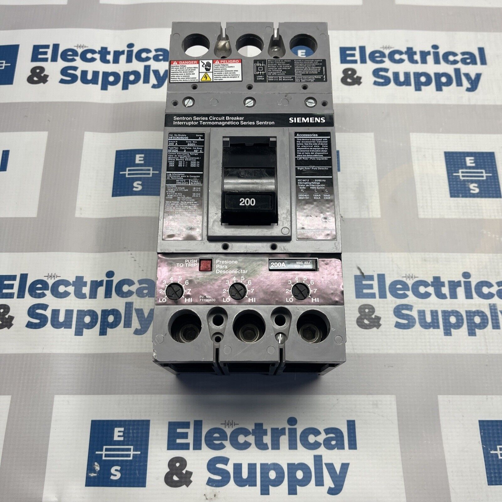 HFXD63B200 | Siemens | 200 Amp | 600 VAC | 3 Pole | 65k Siemens Circui ...