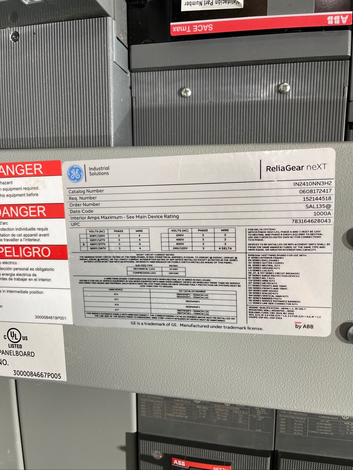 General Electric/ABB | 1000 Amp | 480Y/277 Volts & 208Y/120 Volts | NE ...