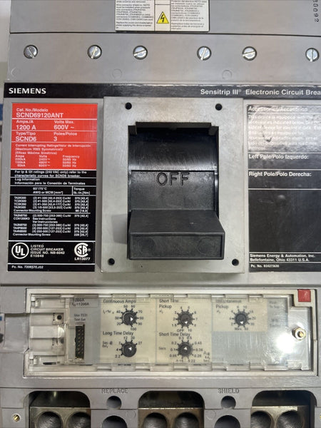 SIEMENS SCND69120AH 1200A W/SHUNT AND AUX SWITCH - Electrical and Supply