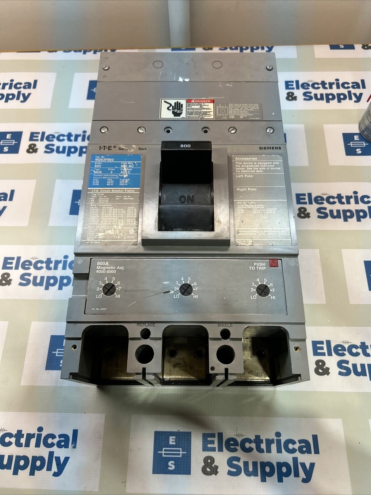 Siemens MD63F800 Circuit Breaker 800 Amp 600V 3 Pole W/ 800 Amp Trip ...