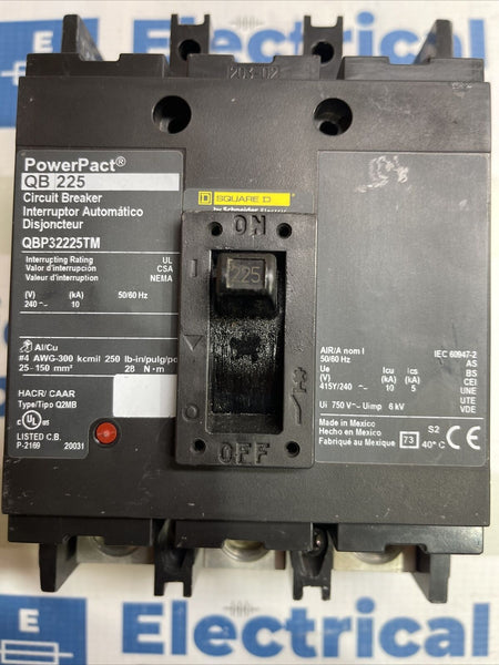 QBP32225TM PowerPact 225 Amp 240 VAC Circuit Breaker New Surplus ...